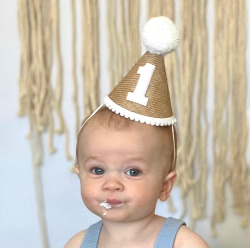 First Birthday Hat Neutral 1st Birthday Hat Burlap and White - Etsy