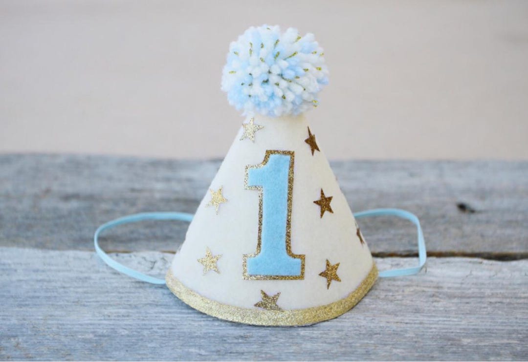 1st Birthday Twinkle Star Party Hat - Baby Blue and Gold or Silver ...
