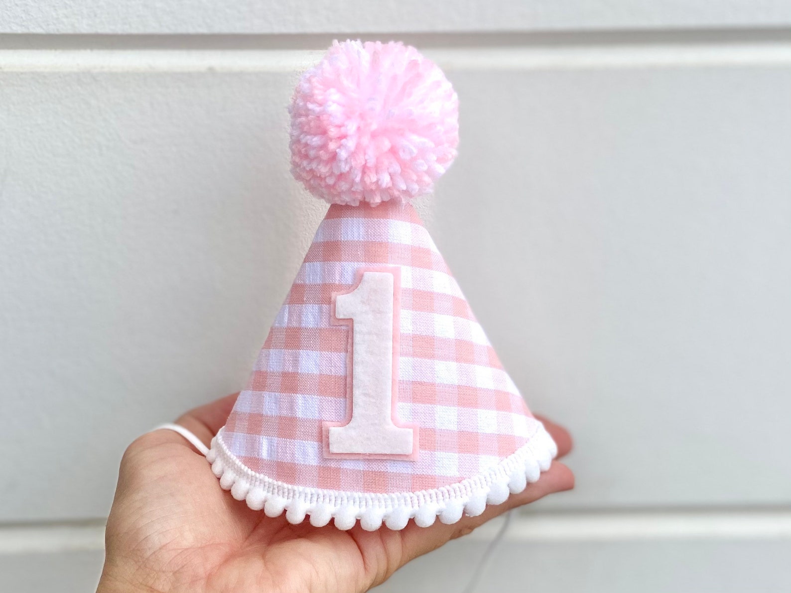 Girl 1st Birthday Hat Pink Gingham Party Hat Girl First - Etsy