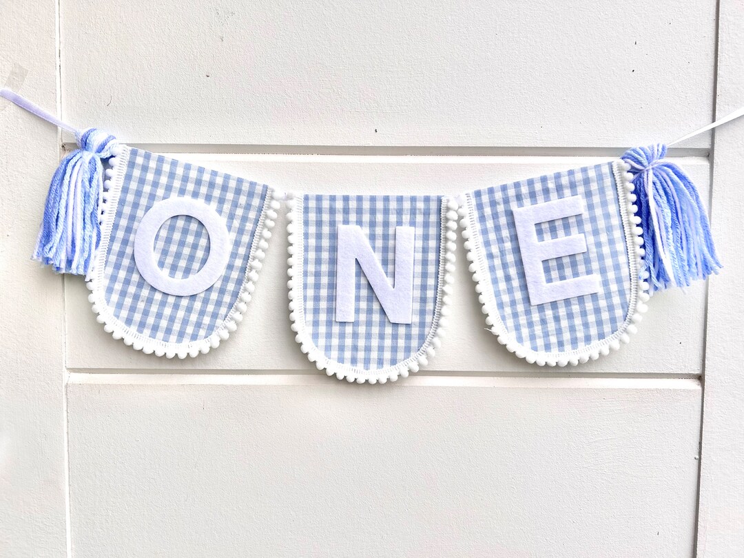 Blue Gingham High Chair Banner, Boy Highchair Banner Banner, Boy First ...