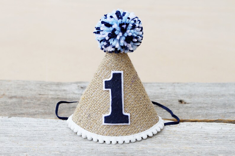 Boy Birthday Party Hat Boys 1st Birthday Burlap and Navy | Etsy