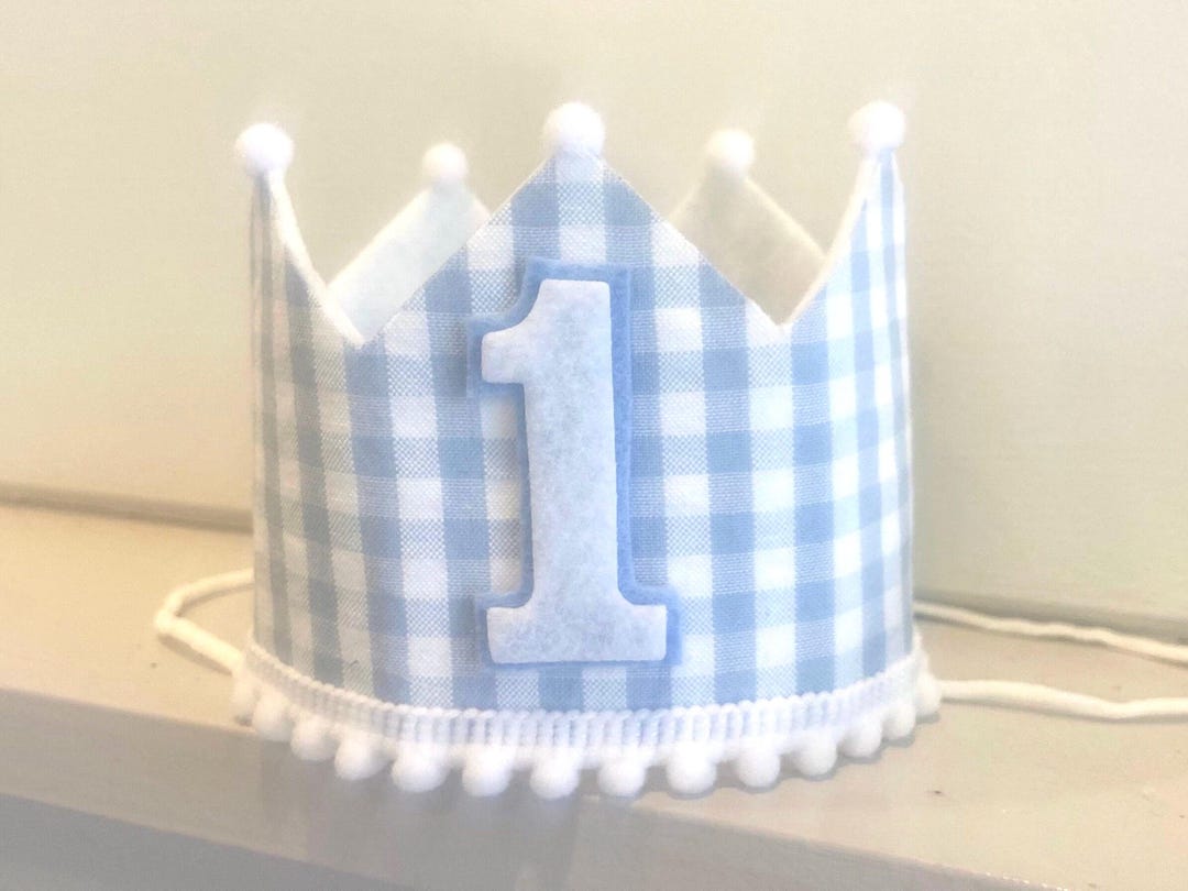 Boy 1st Birthday Crown - Blue Gingham Crown - Boy First Birthday Crown ...