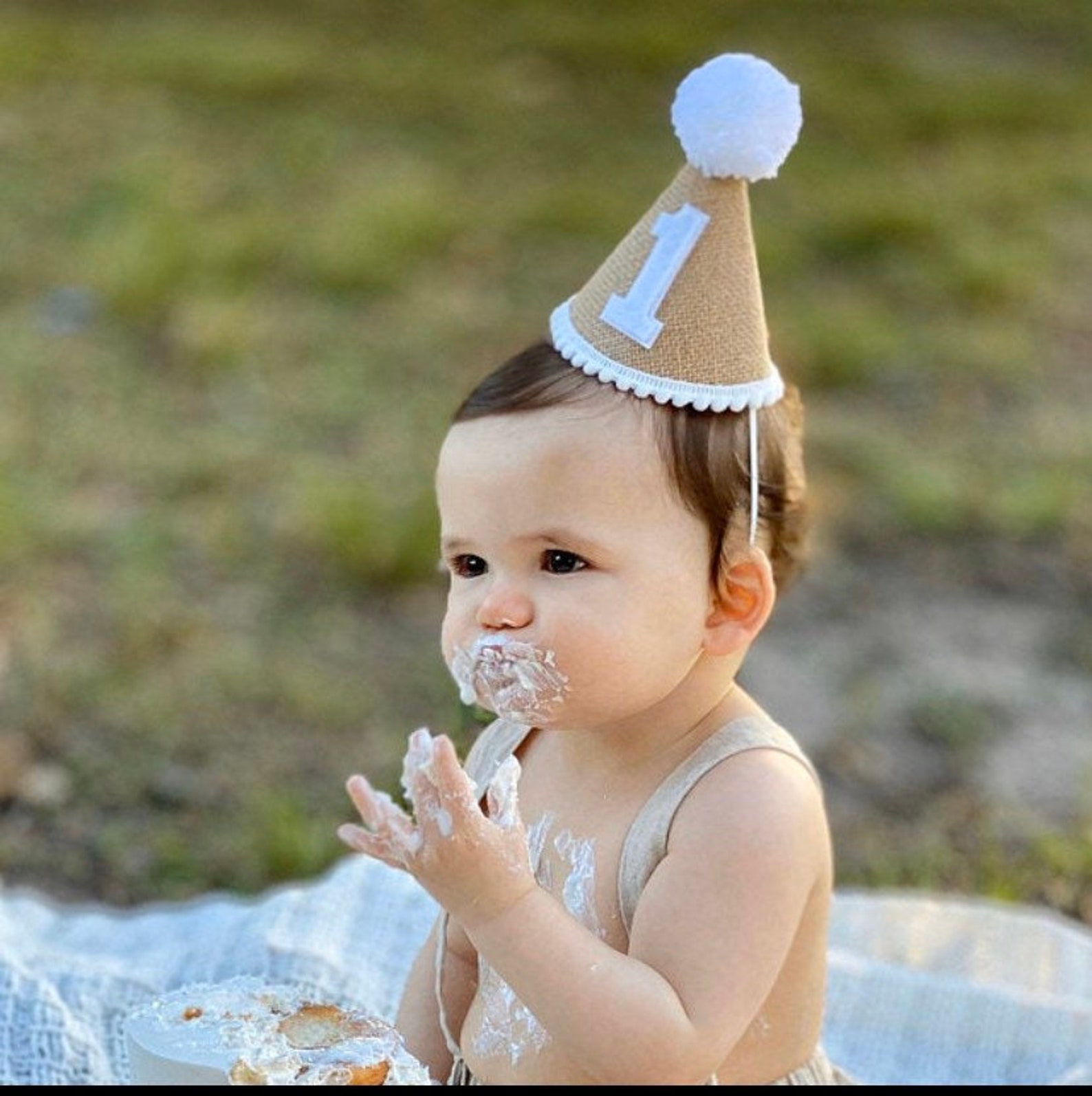 First Birthday Hat Neutral 1st Birthday Hat Natural Party Hat Burlap ...