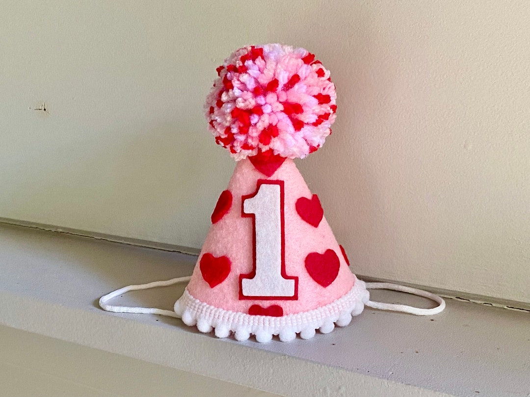 Girl Valentines Party Hat - Girl Red Hearts Birthday Hat - 1st Birthday ...