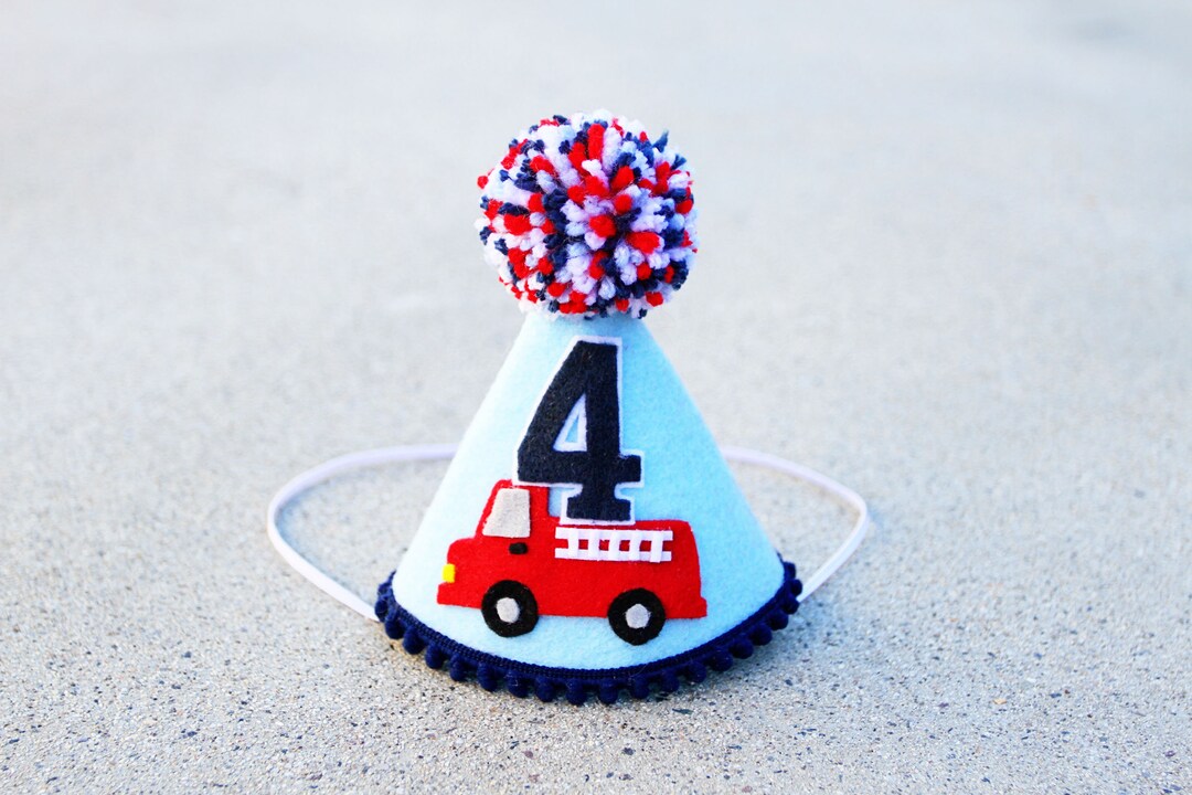 Boy Firetruck Birthday Party Hat - Boy 1st Birthday Fire Truck Hat ...