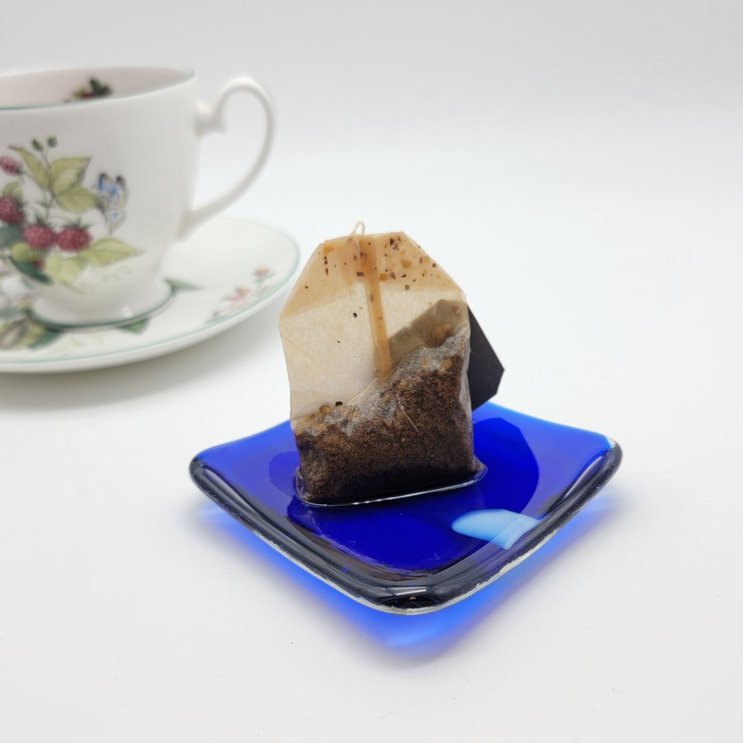 Blue Glass Tea Bag Dish, 3 Inch Spoon Rest, Engagement Ring Dish, Tiny ...