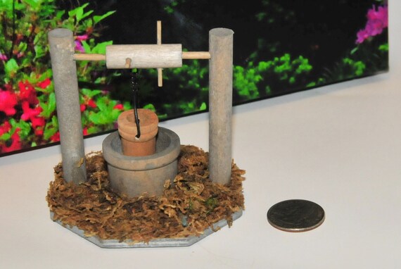 Items similar to Miniature Dollhouse Wishing Well Fairy Garden 3 inch ...