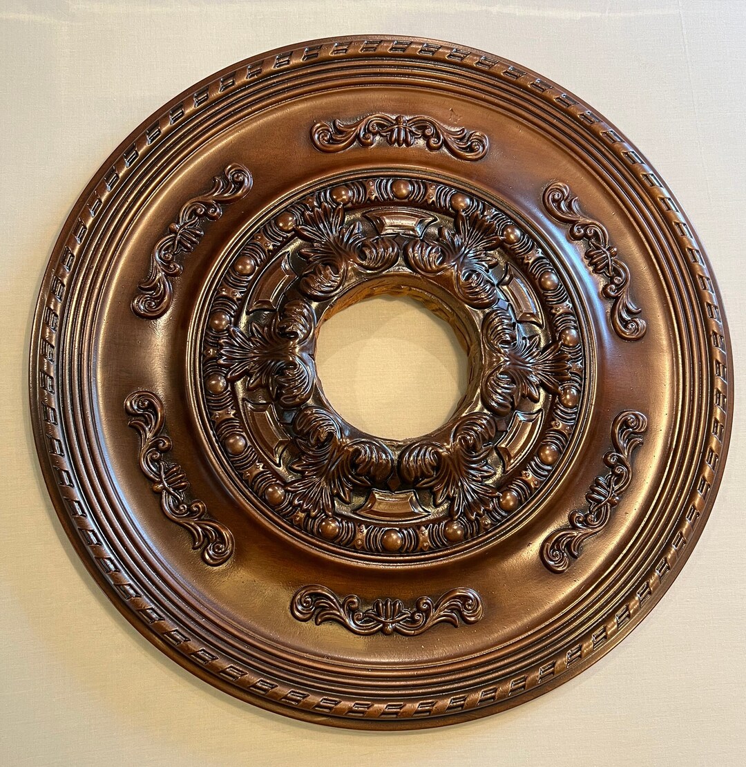 Traditional Cherry Ceiling Medallion 20” Faux Wood Grain Hand Painted ...