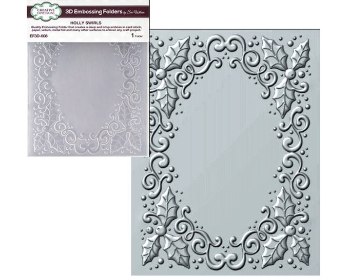 Christmas Embossing Folder Holly Swirls Frame 3D Creative Expressions ...