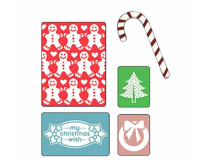 Embossing Folder Gingerbread Man,candy Cane,my Christmas Wish Sizzix ...