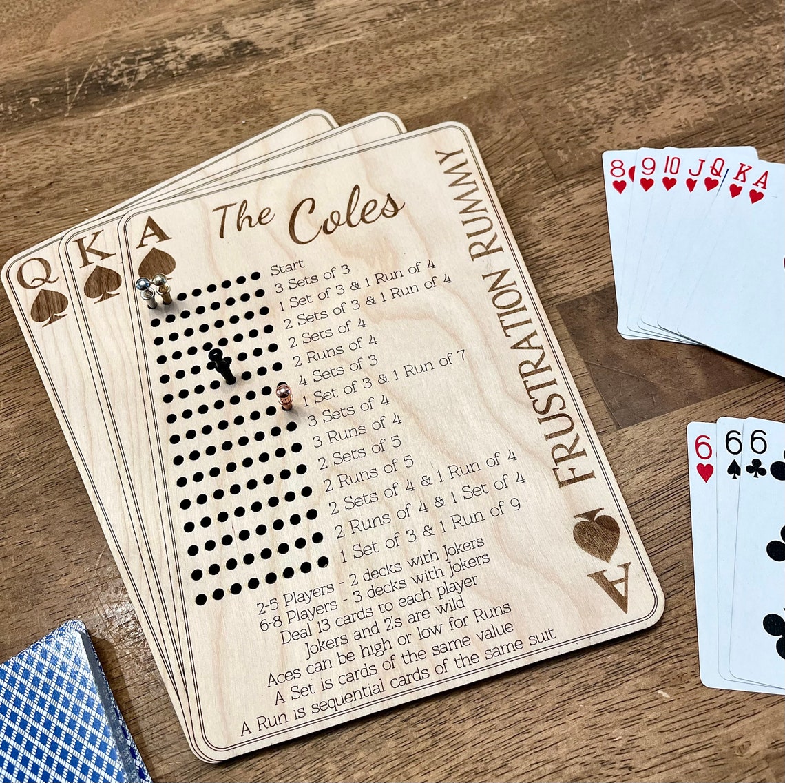 Frustration Rummy Board, Wooden Game Board, Card Game, Family Activity ...