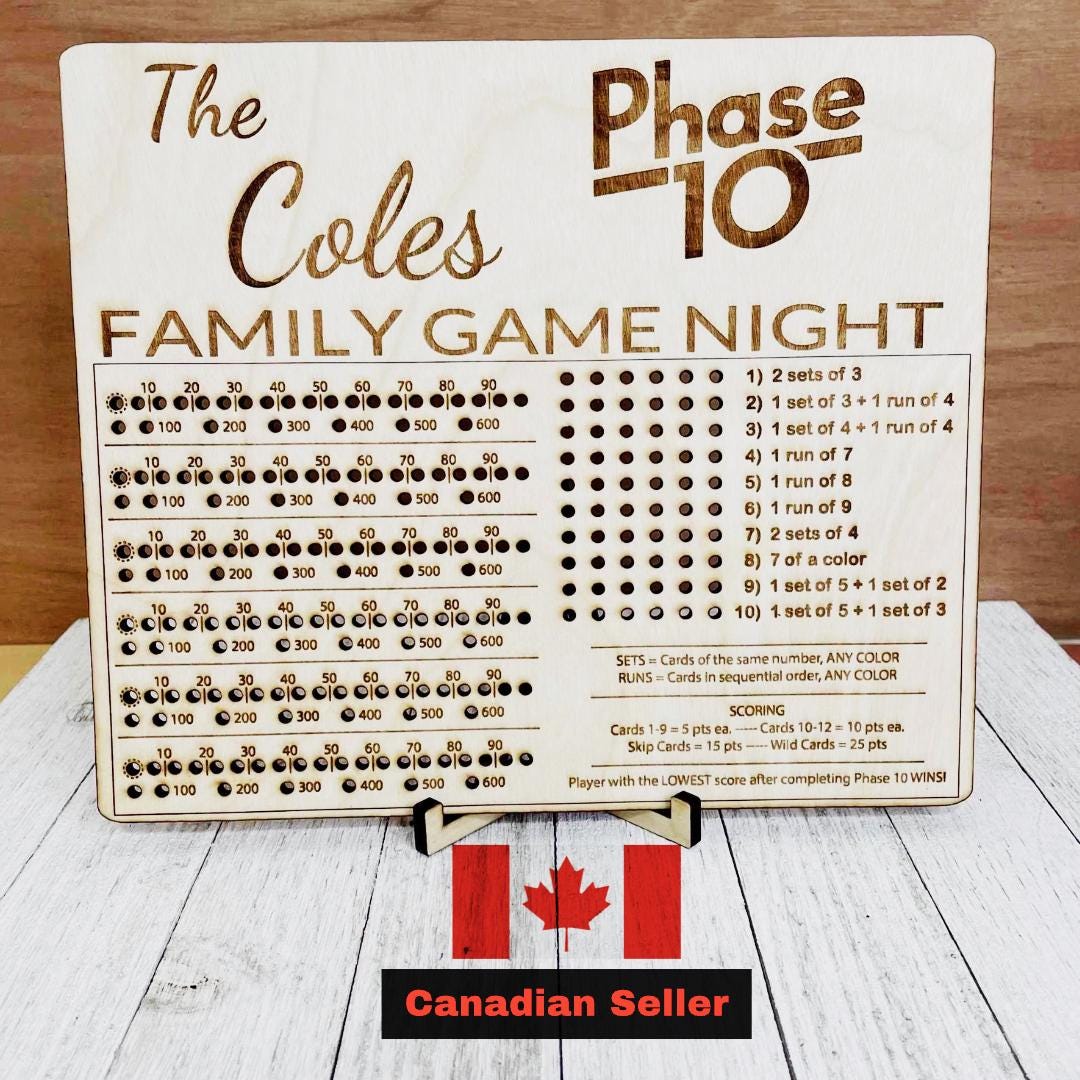 NO TARIFF, Phase 10 Game Board, Wooden Game Board, Card Game, Family ...