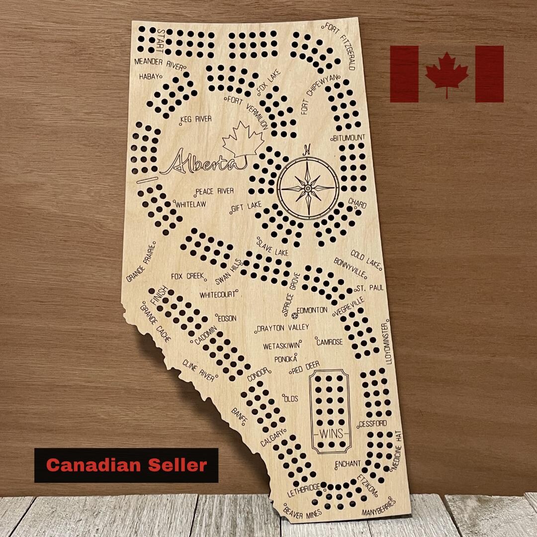 NO TARIFF, Alberta Cribbage Board, Handcrafted Wooden Map Cribbage Game ...