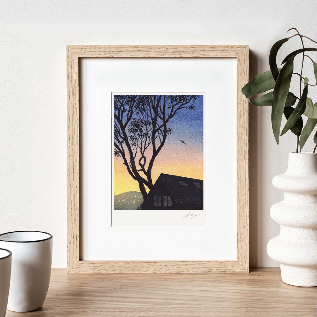 Sunset Tree House Watercolor Art Print: Signed Giclee (5x7 In) - Etsy