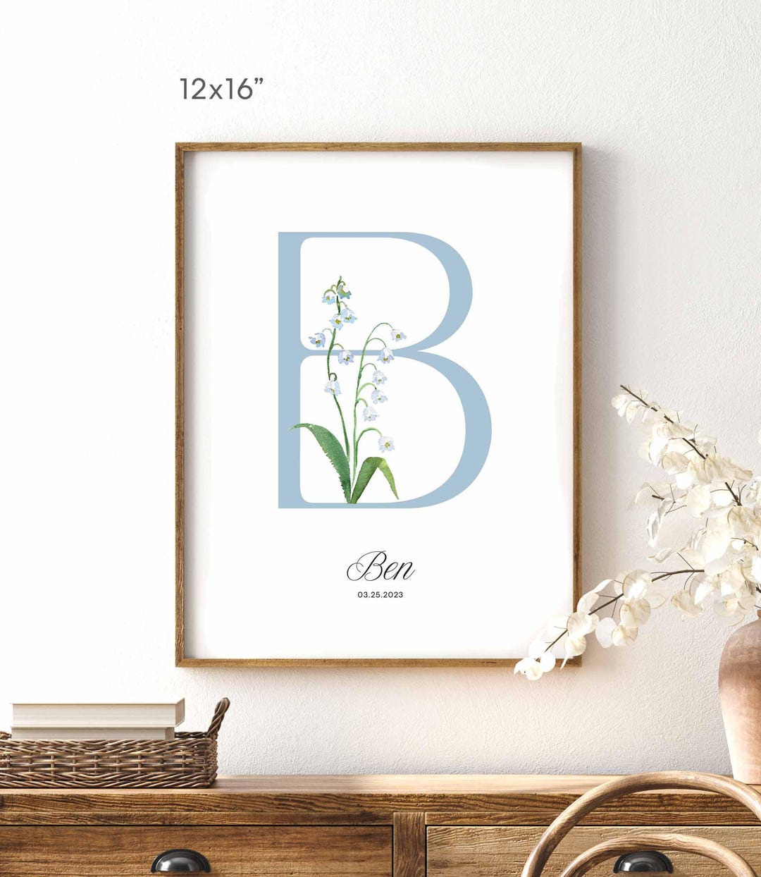 Custom Birth Flower Monogram Print: Personalized Nursery Art - Etsy