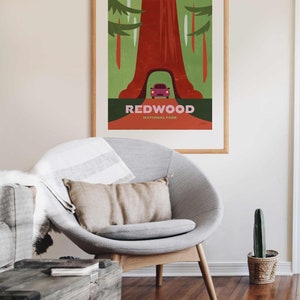 Redwood Tree Art Print National Park Poster Redwood Wall Art Vintage ...