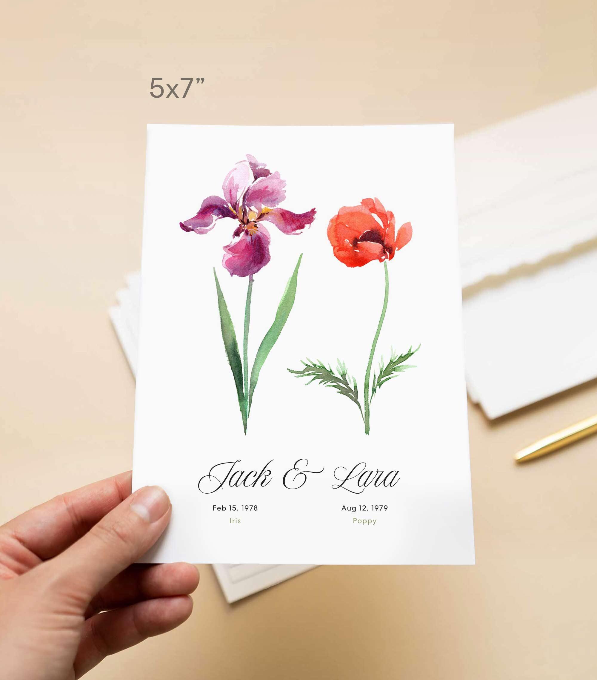 Custom Birth Flower Print, Personalized Watercolor Floral Art, Mother's ...