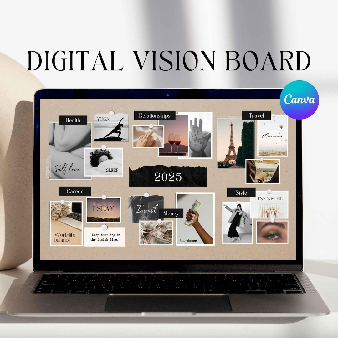 Digital Vision Board Kit 2025, Canva Vision Board Template, Drag & Drop ...