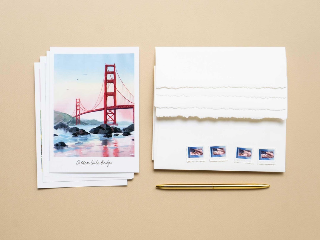 Gold Foil Postcard San Francisco Golden Gate Bridge Postcard San ...