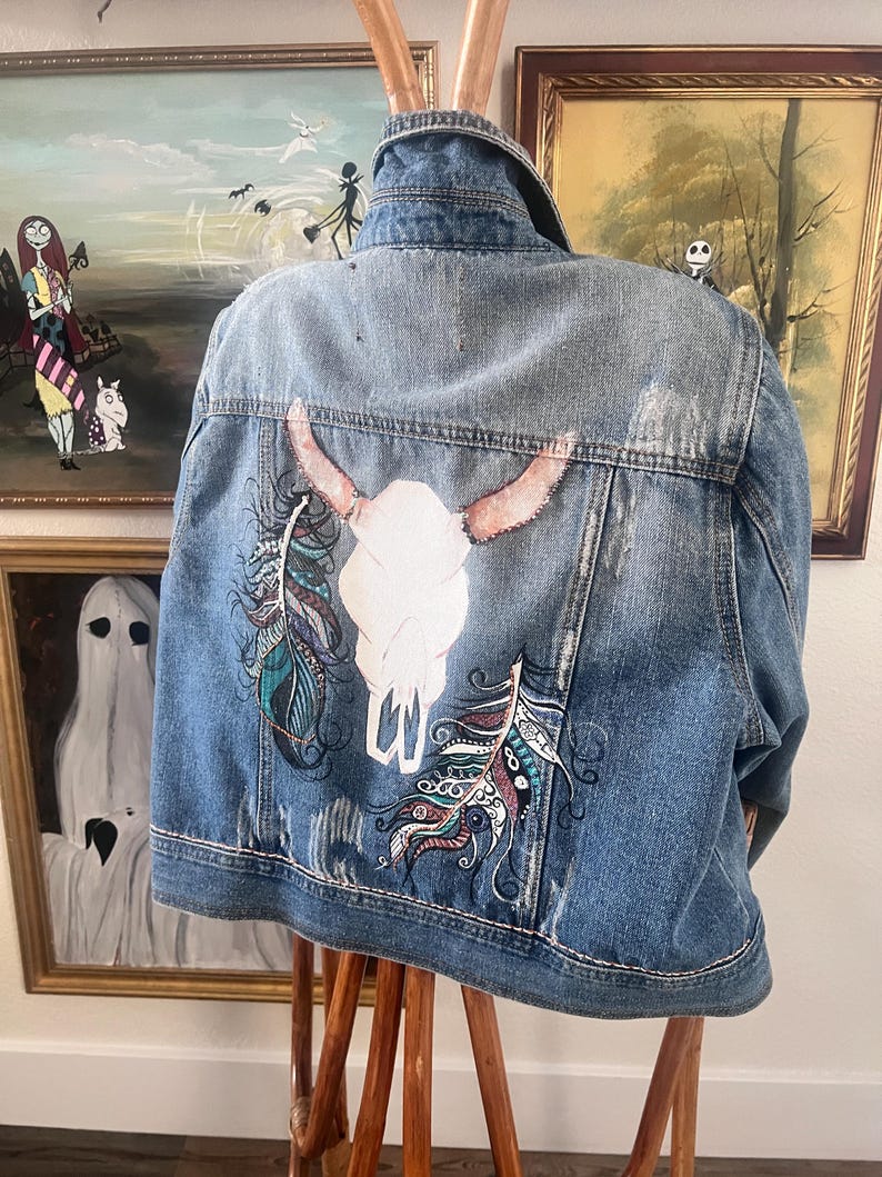 One-of-a-kind Design, Stunning Custom Jean Jacket Featuring a Hand ...