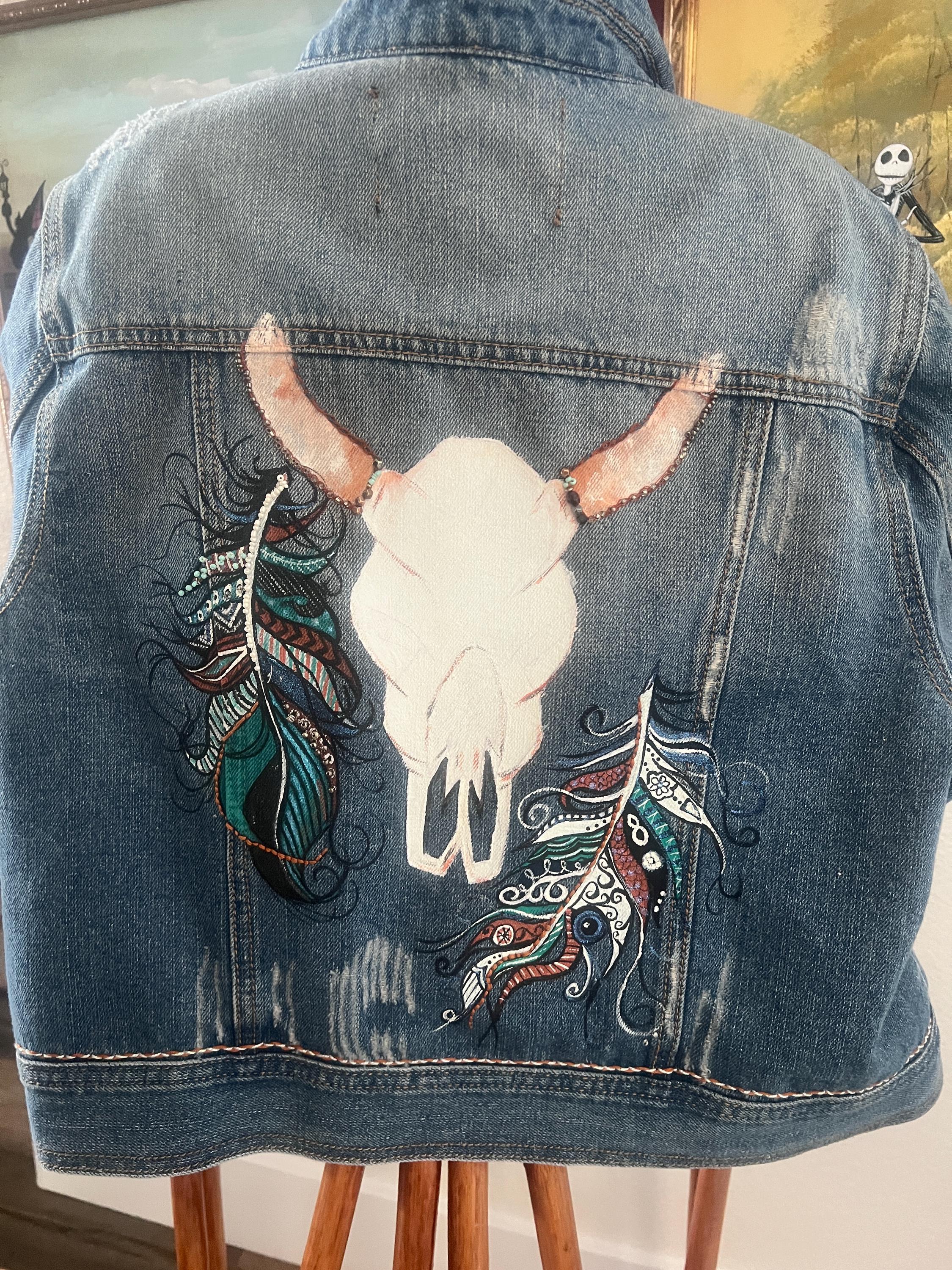 One-of-a-kind Design, Stunning Custom Jean Jacket Featuring a Hand ...