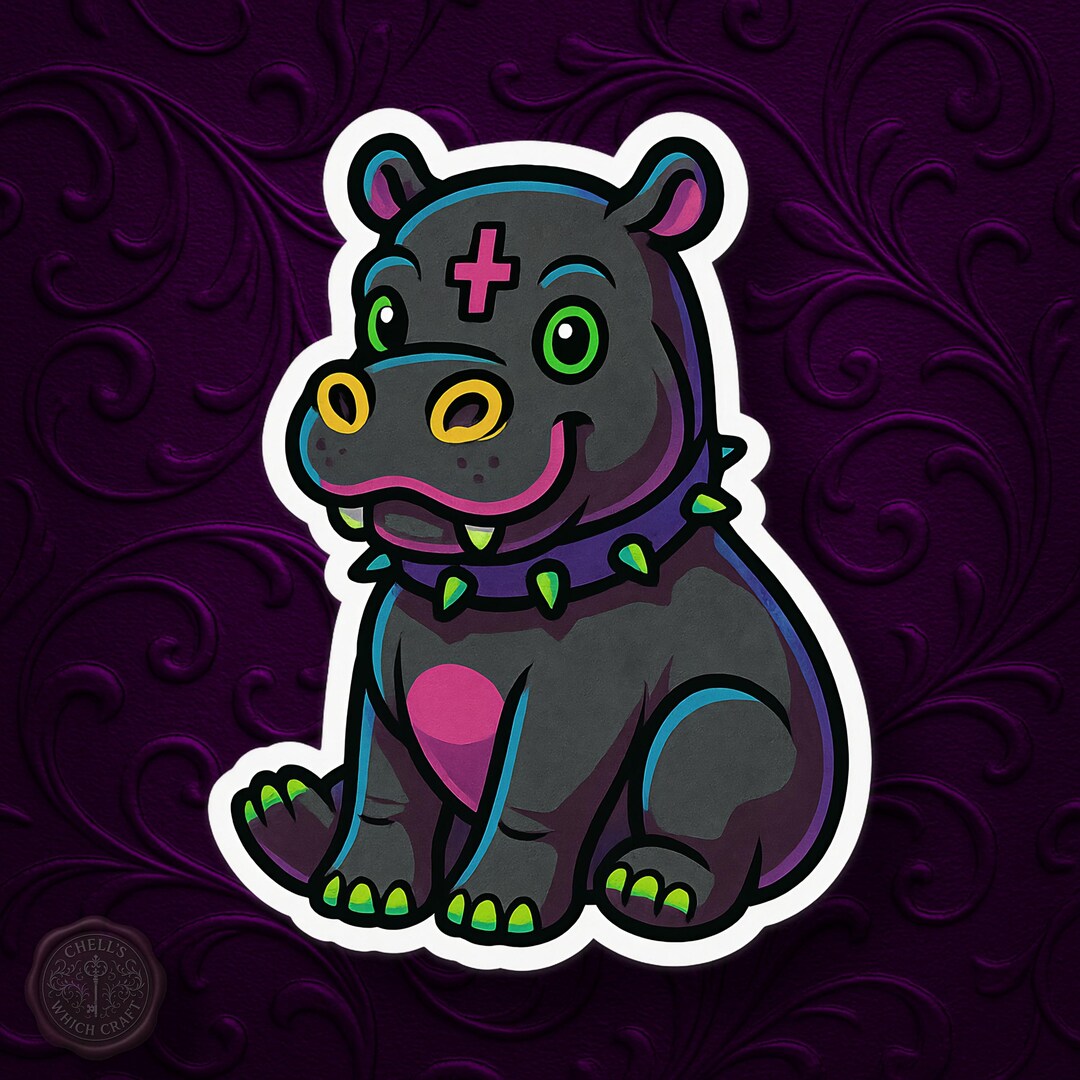 Creepy Cute Hippo Sticker, Goth Hippo Sticker, Kawaii Hippo Sticker ...