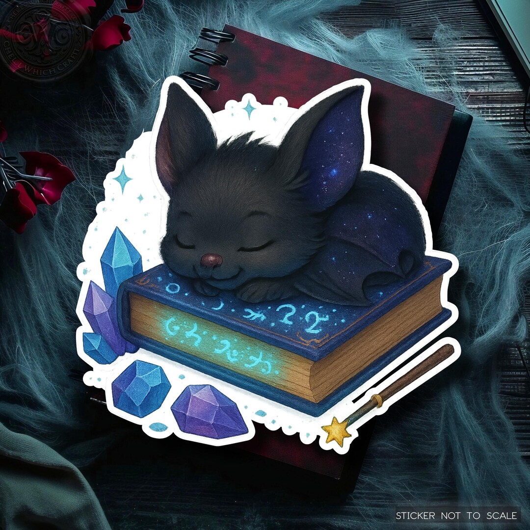 Starbound Spells Bat Sticker, Cute Galaxy Bat on Magic Book, Crystal ...