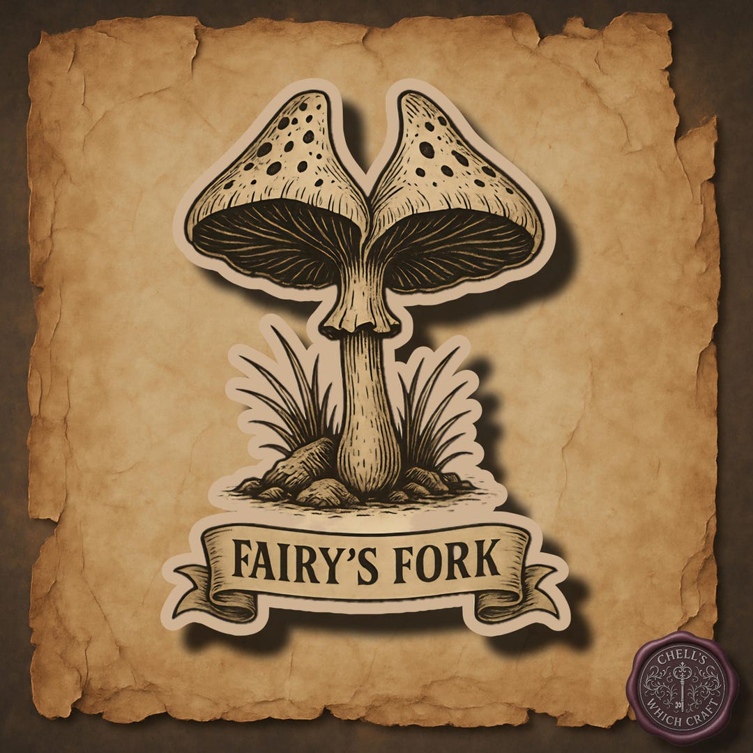 Fantasy Mushroom Sticker, Fairy’s Fork, Gothic Fungi Art, Cottagecore ...