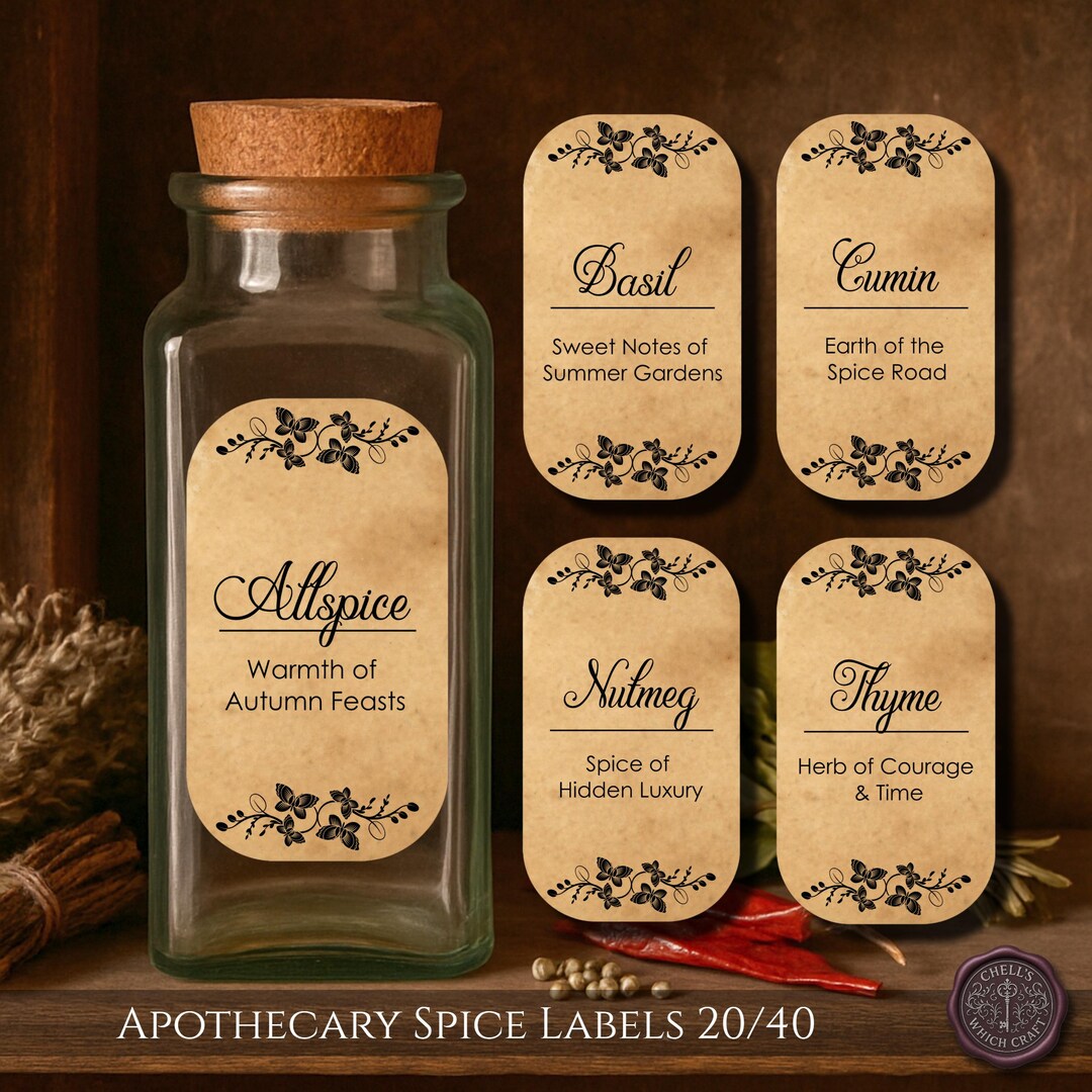 Victorian Spice Jar Labels, Rustic Apothecary Kitchen Labels, Pantry ...
