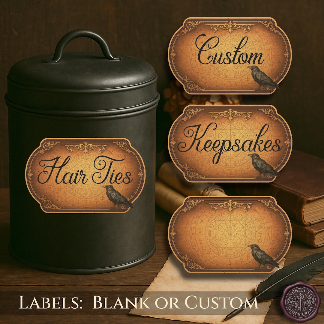 Gothic Apothecary Labels 4" X 2.5", Raven Pantry & Bathroom Jar Tags ...