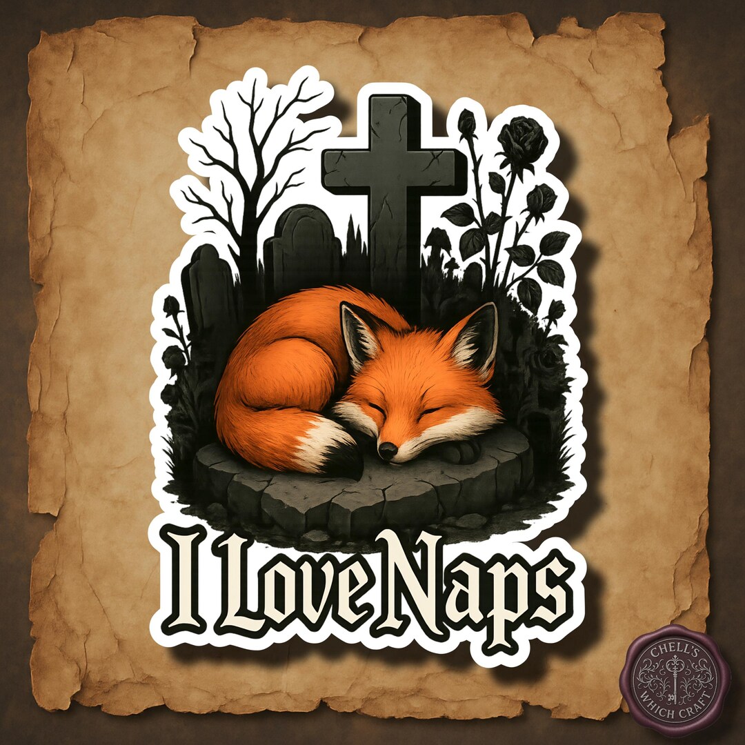 Gothic Fox Sticker, Sleeping Fox Graveyard Art, Cute Cemetery Animal ...
