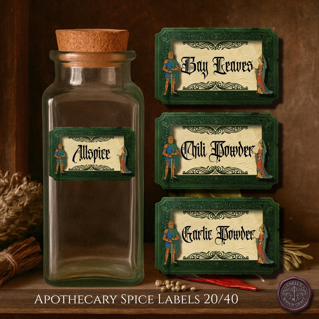 Medieval Spice Jar Labels, Apothecary Sticker Set of 20 or 40, Vintage ...