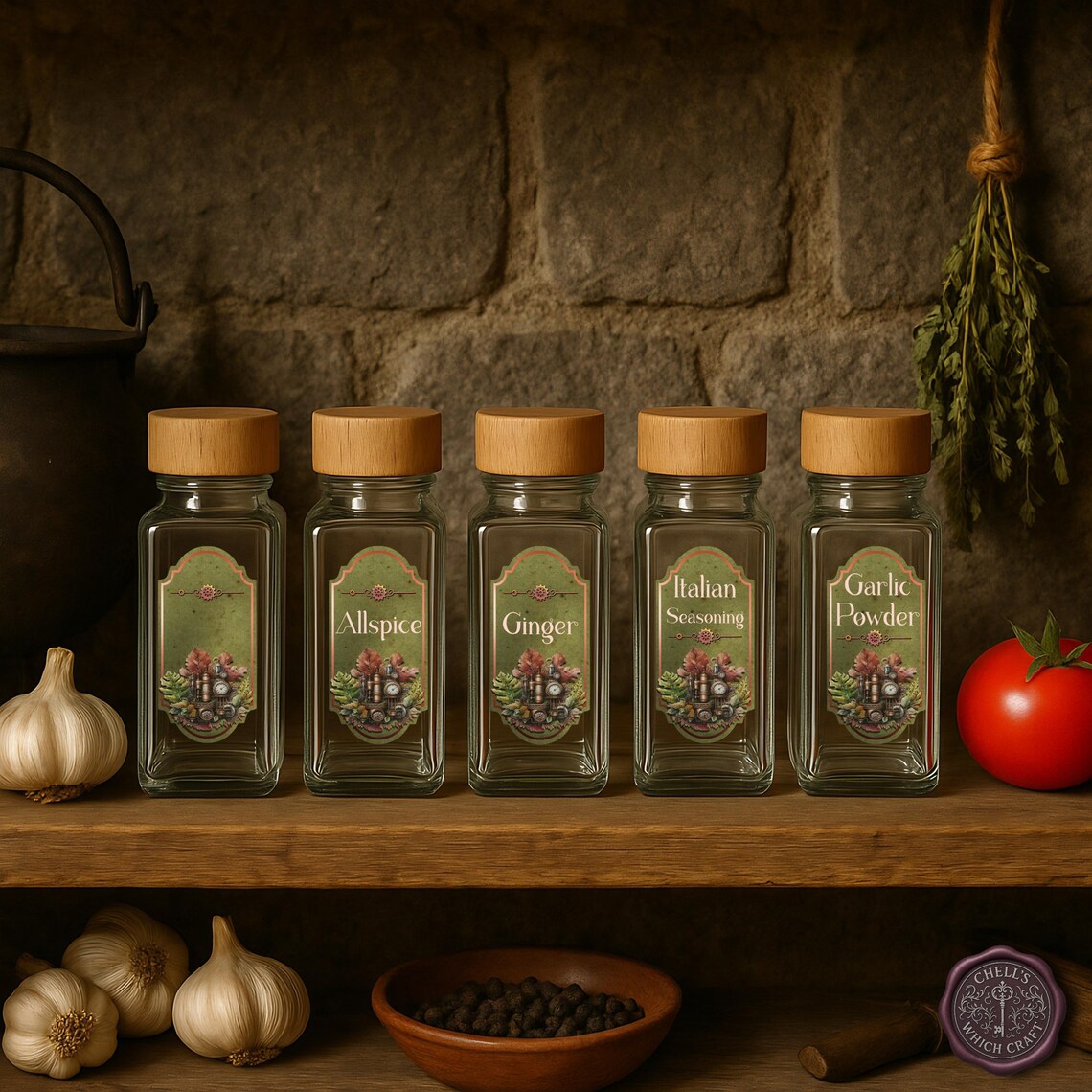 Steampunk Apothecary Spice Labels (1"x2"), Gothic Kitchen Jar Stickers ...