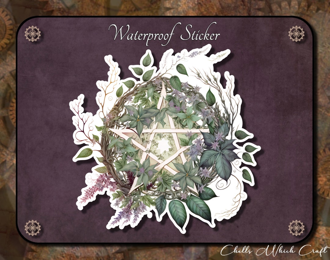 Glossy Pentagram Sticker, Witch Sticker, Wicca Pentagram Wreath ...