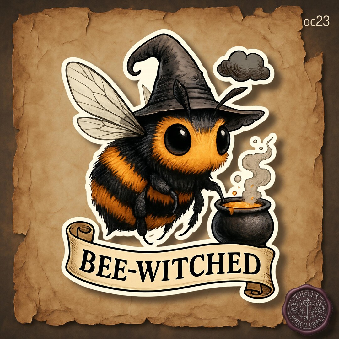 Cute Witchy Bee Sticker, Bee-witched Sticker, Gothic Insect Art, Funny ...