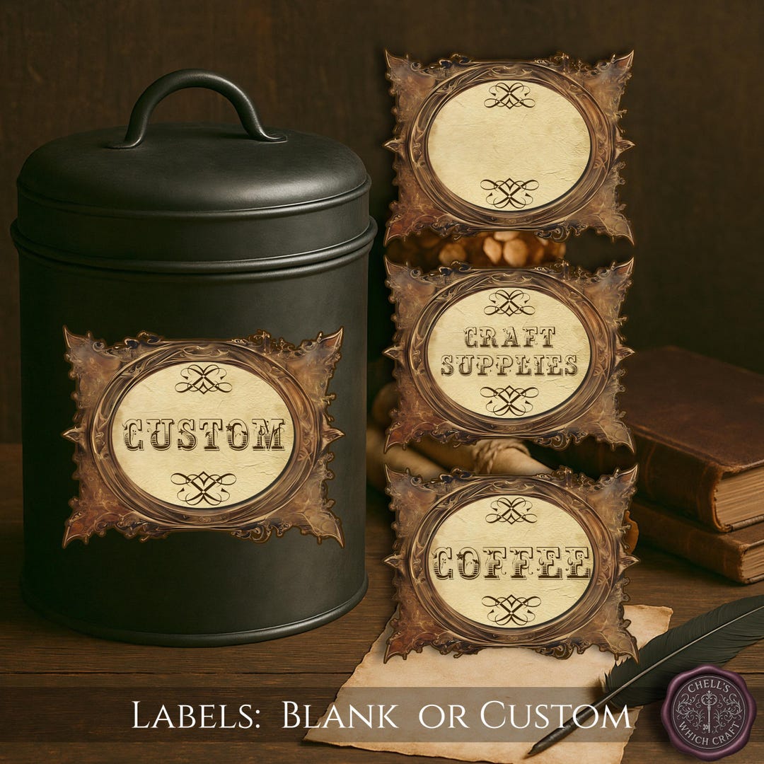 Victorian Gothic Jar Labels, Pantry Stickers, Blank or Custom Label Set ...