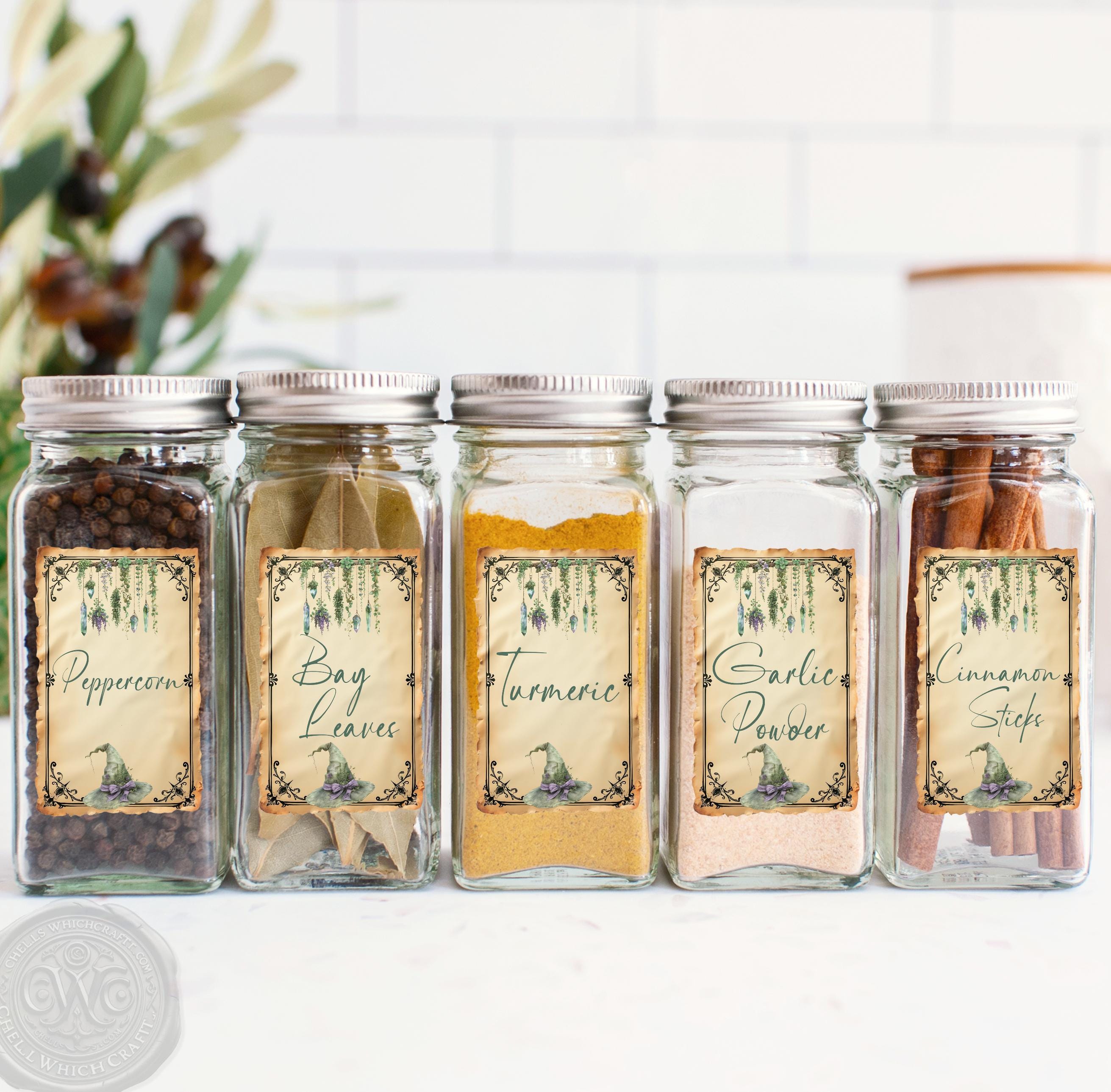 Witchy Spice Labels 20/40 Stickers, Witch Hat Crystals Herbs ...