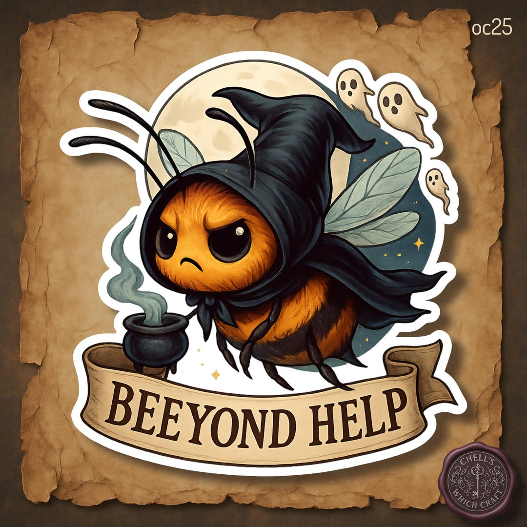 Gothic Bee Sticker, Beeyond Help Funny Witch Bee, Moody Halloween Bee ...