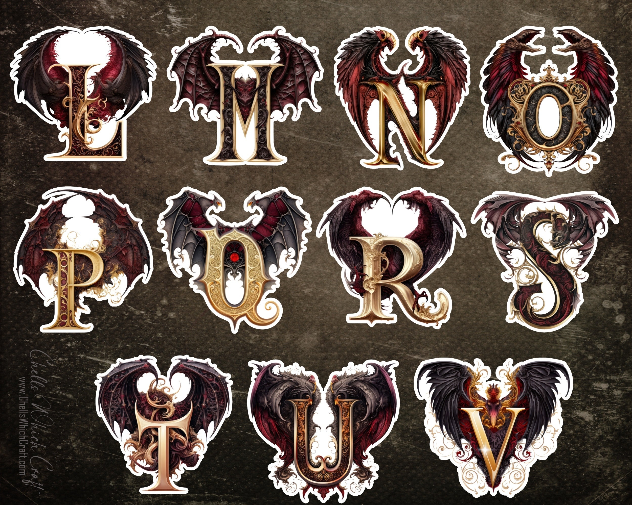 Demonic Letter Sticker, Gothic Initial Sticker A-Z, Dark Fantasy ...
