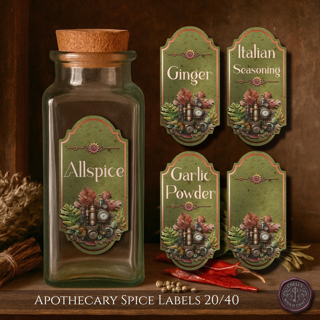 Steampunk Apothecary Spice Labels (1"x2"), Gothic Kitchen Jar Stickers ...
