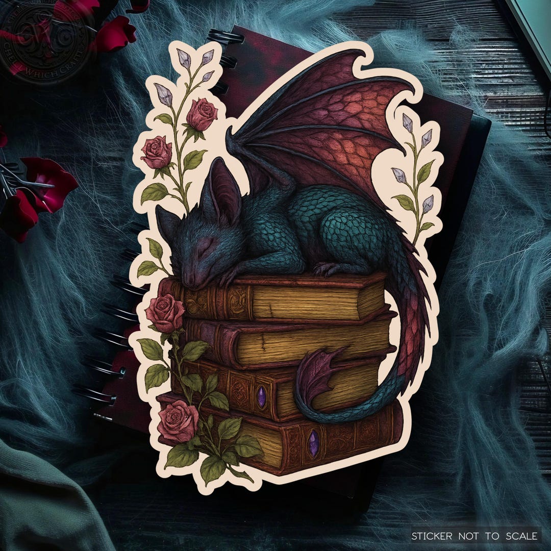 Sleeping Dragon Bat Sticker, Fantasy Bookish Sticker, Cozy Dragon ...