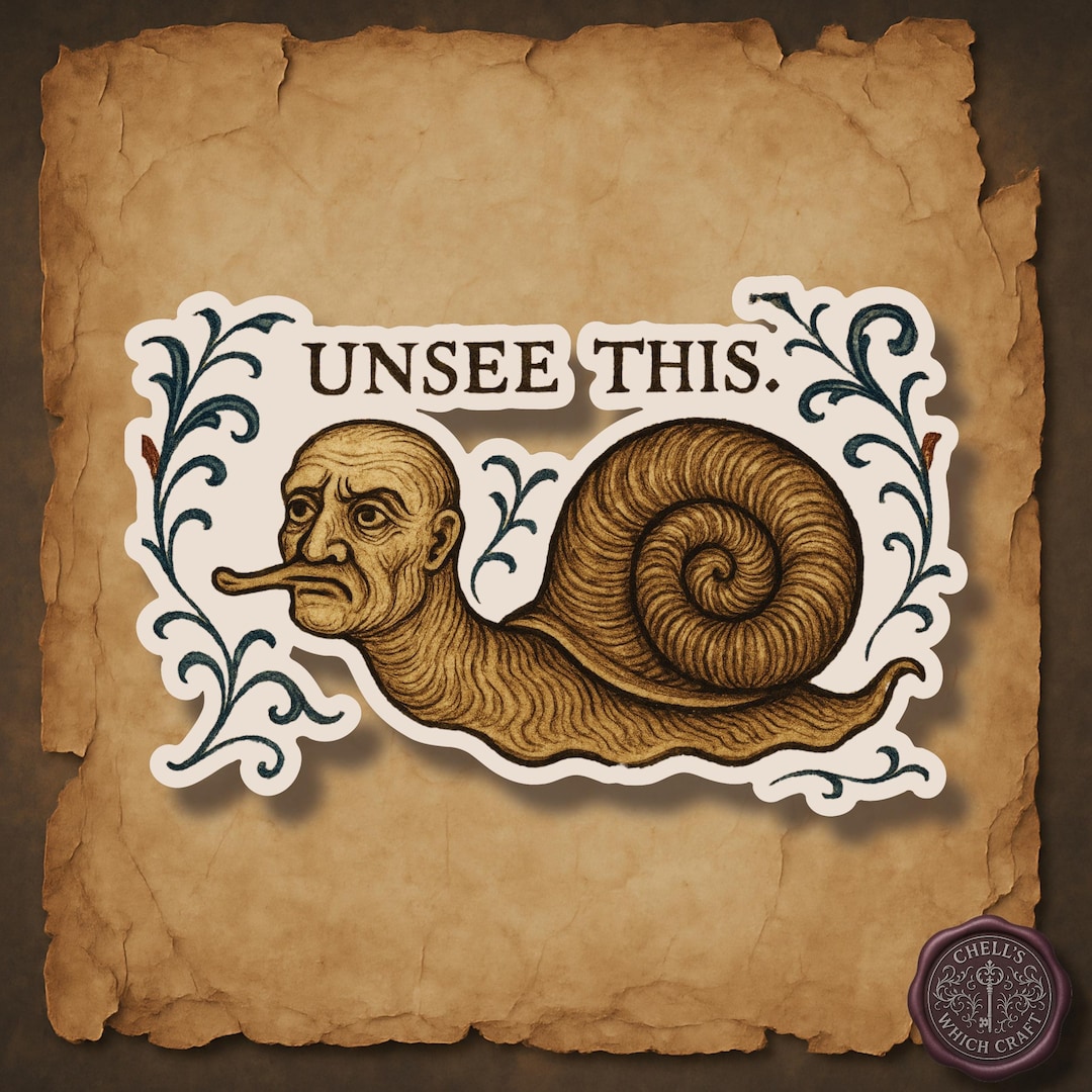 Weird Medieval Snail Sticker, Funny Marginalia Art, Unsee This Sticker ...