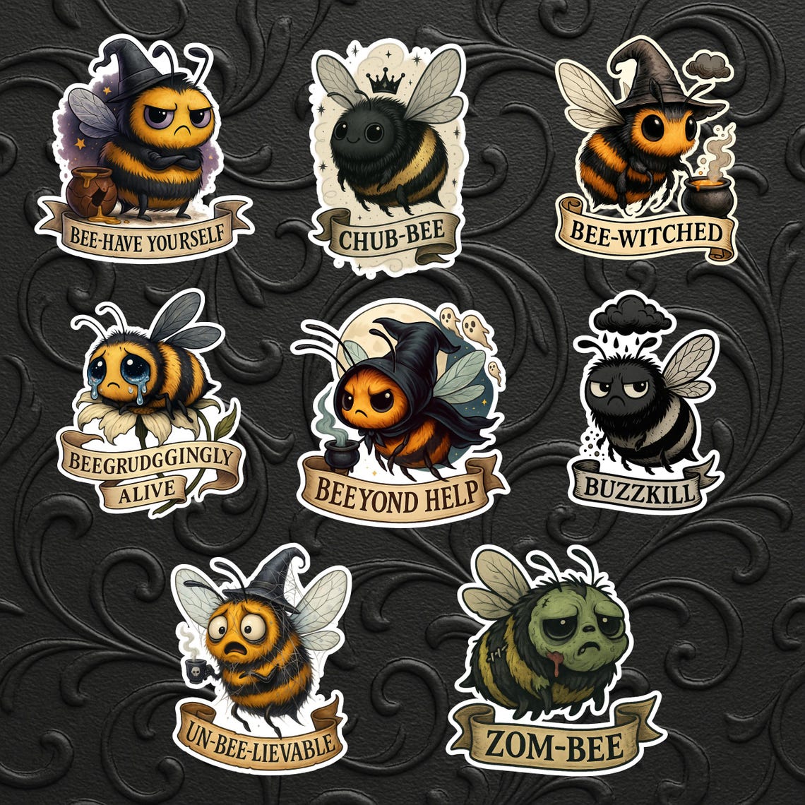 Cute Witchy Bee Sticker, Bee-witched Sticker, Gothic Insect Art, Funny ...