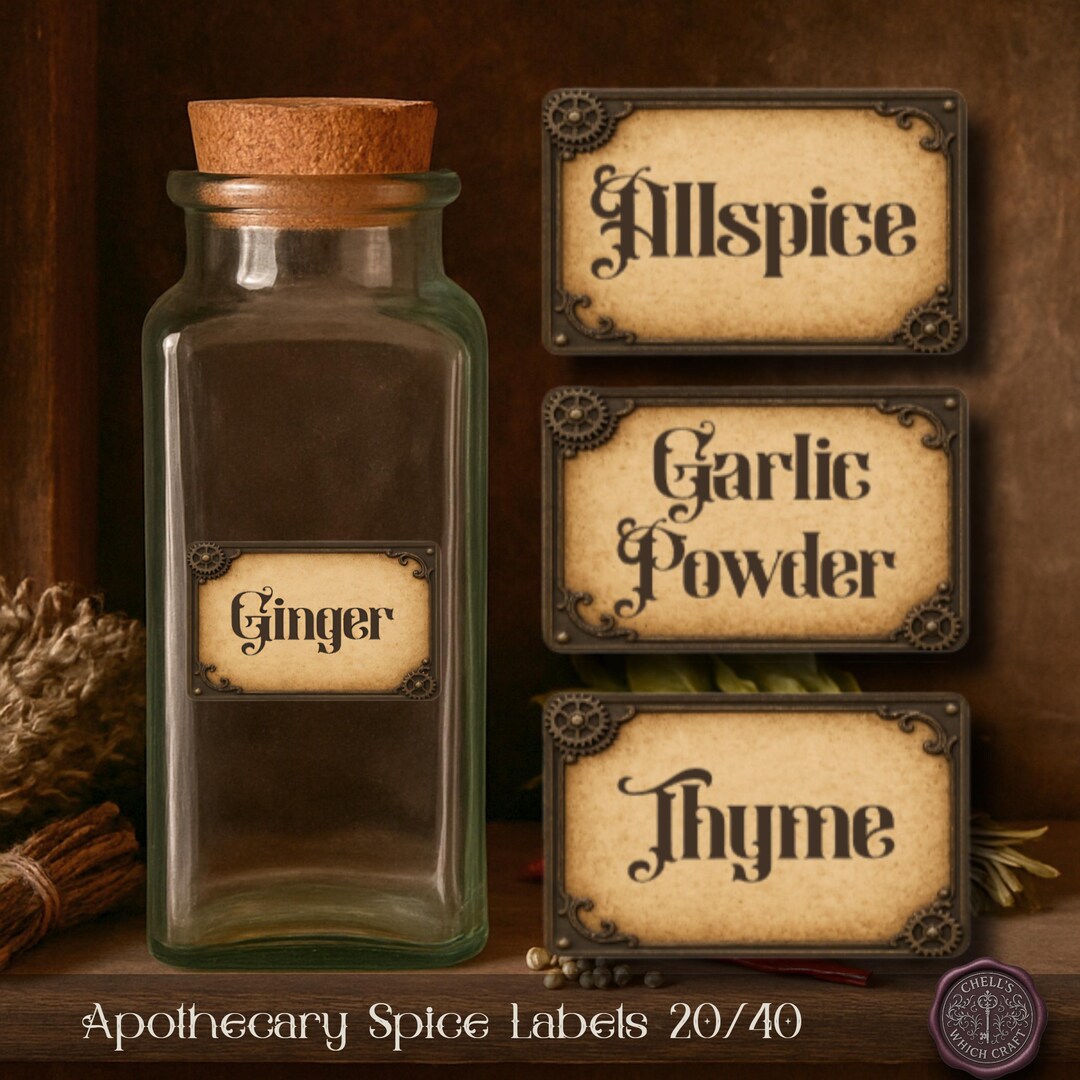 Steampunk Spice Jar Labels, Gothic Kitchen Stickers, Apothecary Herb ...