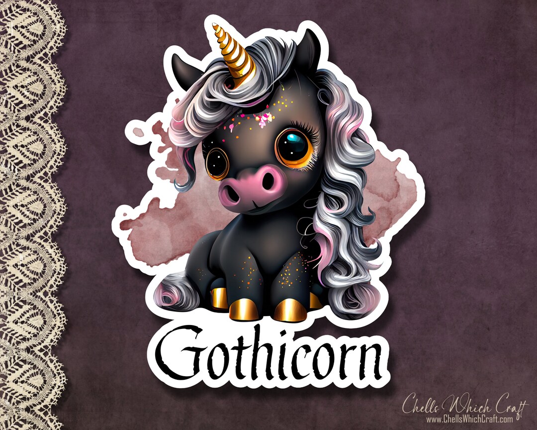 Emo Sticker, Holographic Option, Gothicorn, Fantasy Stickers, Unicorn ...