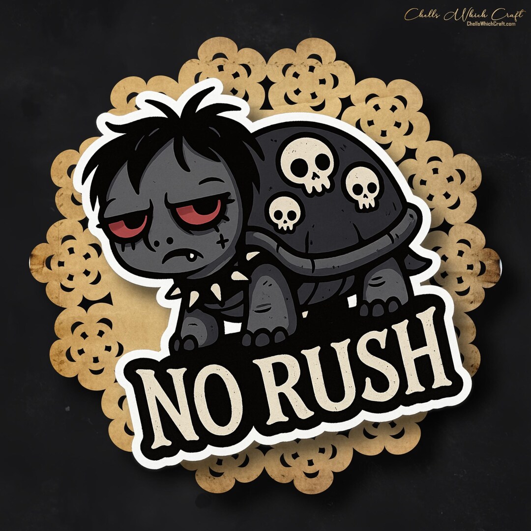 Turtle No Rush Gothic Sticker, Emo Turtle, Dark Humor Sticker, Creepy ...