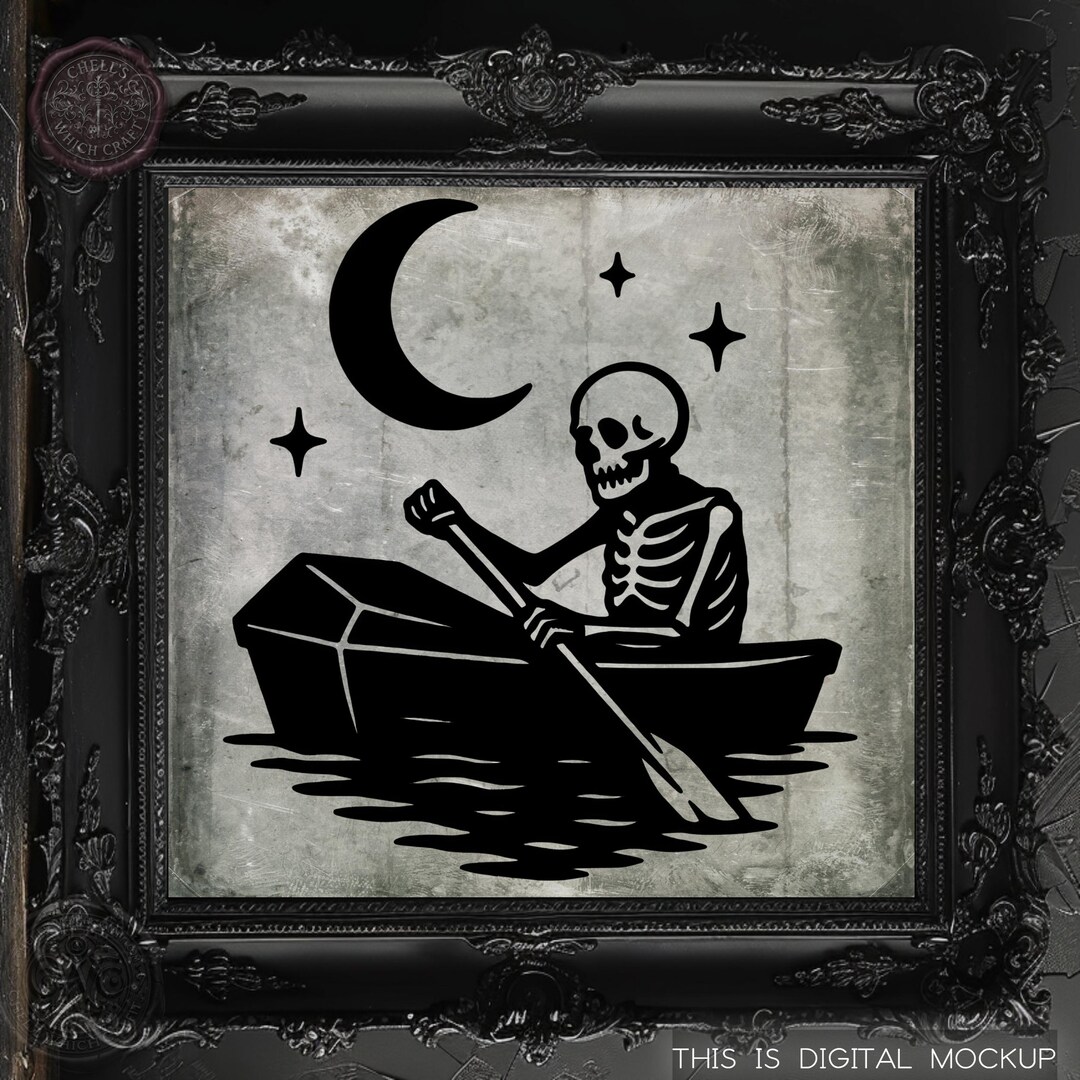 Skeleton Rowing Coffin Boat Vinyl Decal, Gothic River Styx Car Sticker ...