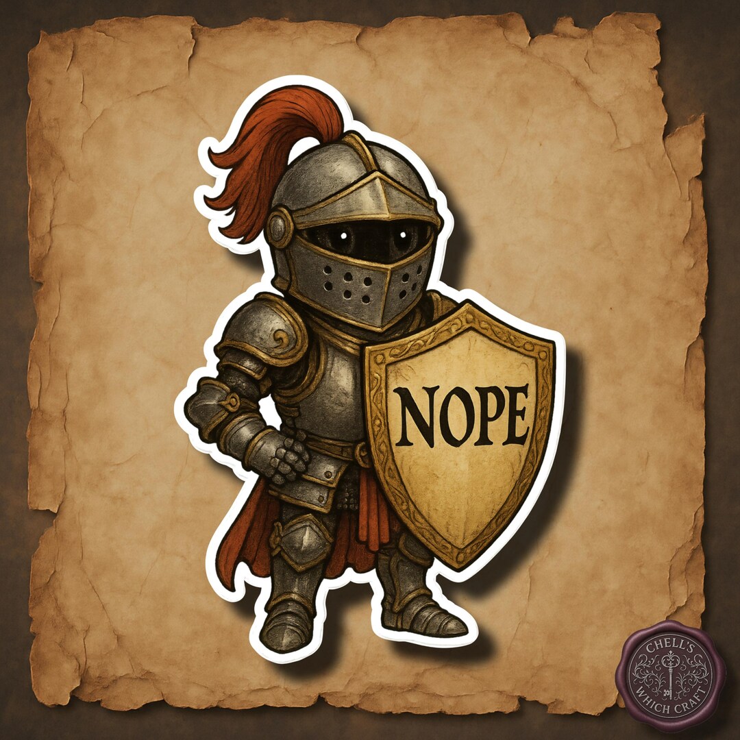 Funny Medieval Knight Sticker, Nope Shield Armor, Chibi Gothic Crusader ...