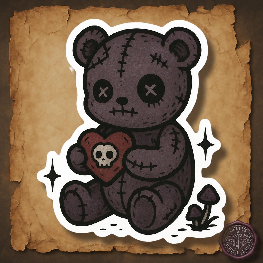 Creepy Cute Teddy Bear Sticker, Gothic Teddy Sticker, Pastel Goth ...