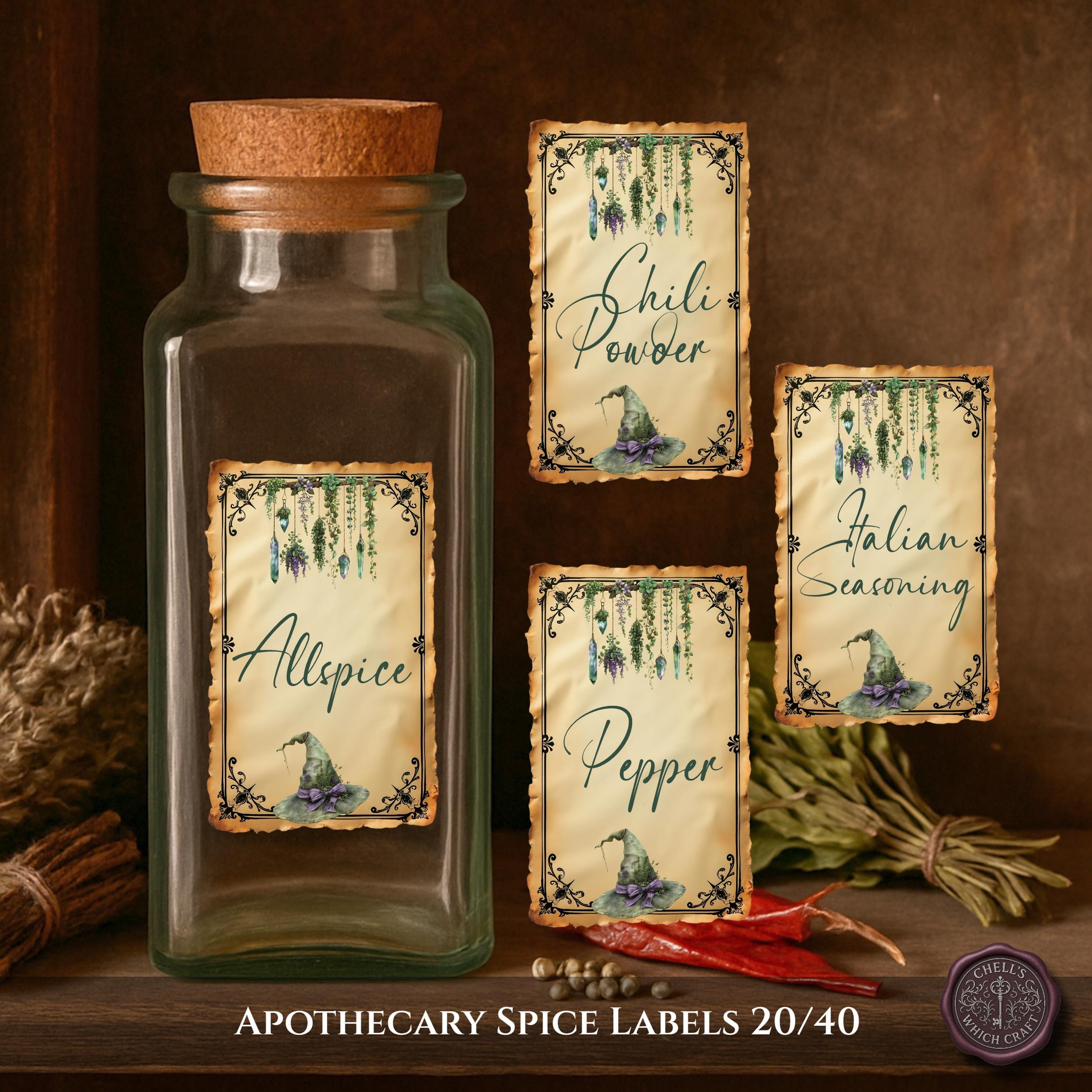 Witchy Spice Labels 20/40 Stickers, Witch Hat Crystals Herbs ...